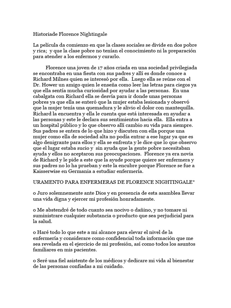 Historiade Florence Nightingale | PDF | Enfermería | ruiseñor de Florencia