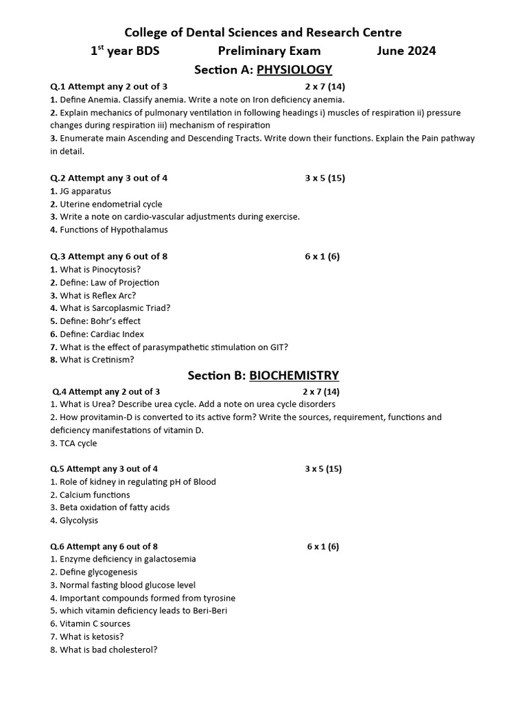 Prelim BDS - Physio.biochem - June.2024final | PDF