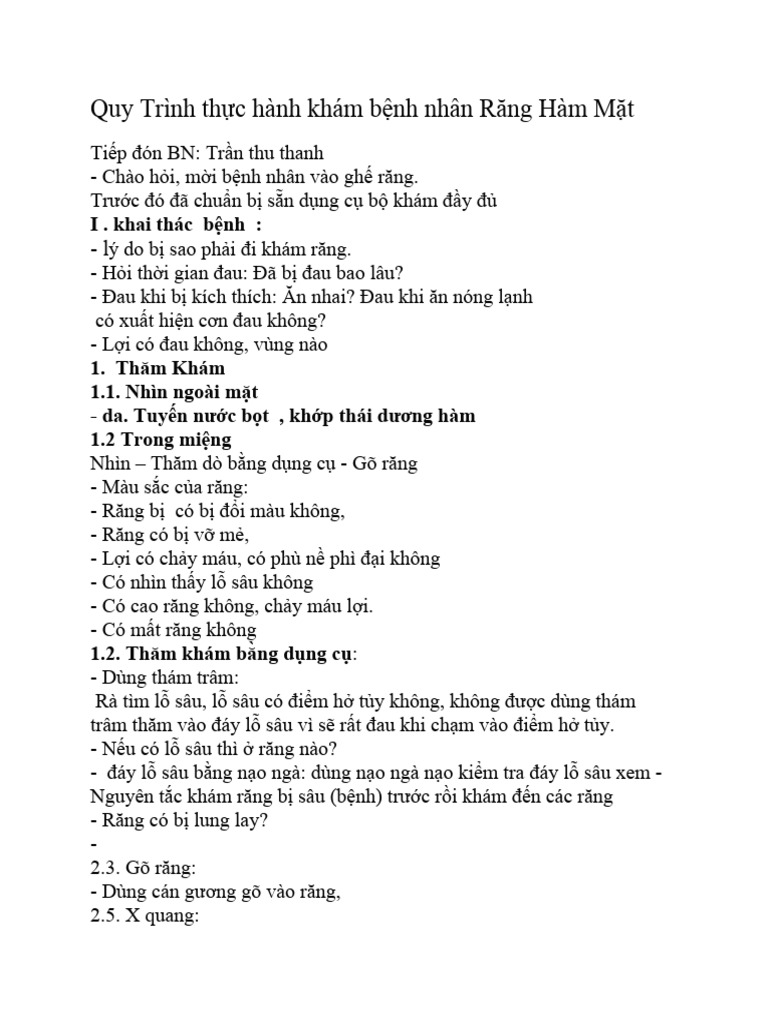 Thanh Răng Quy Trình Khám RHM | PDF