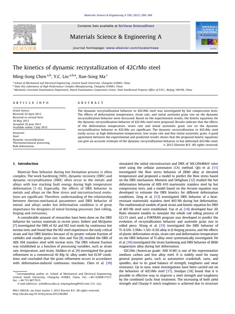 The Kinetics of Dynamic Recrystallization of 42CrMo Steel | PDF ...
