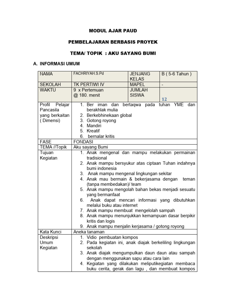 "Proyek PAUD: Aku Sayang Bumi" | PDF