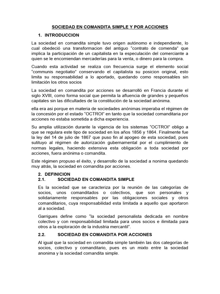 Sociedad en Comandita Simple y Por Acciones | PDF | Sociedad | Business