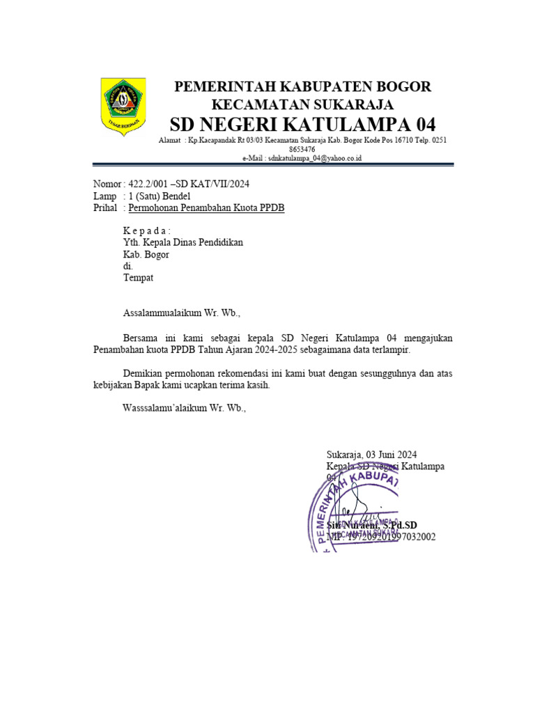 Permohonan Kuota PPDB SD Katulampa | PDF