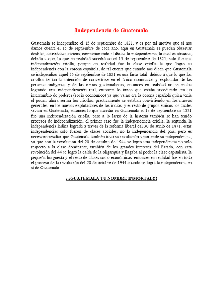 La Independencia de Guatemala | PDF | Historia