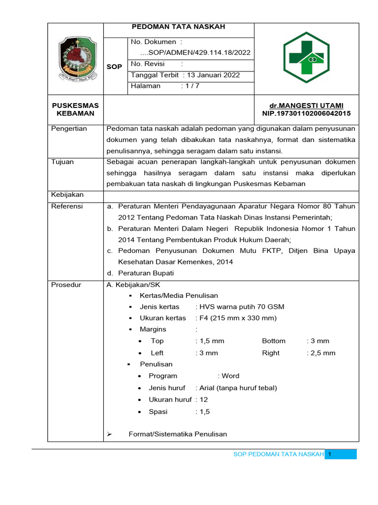 Sop Pedoman Tata Naskah | PDF