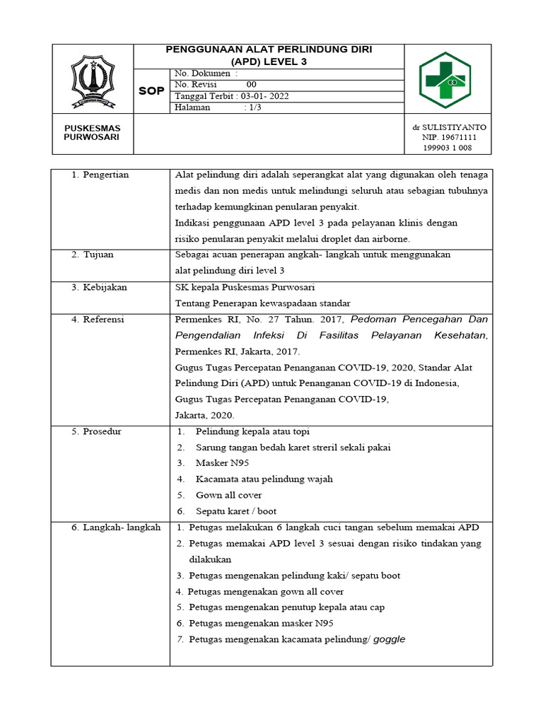 Panduan Penggunaan APD Level 3 | PDF | Sains & Matematika