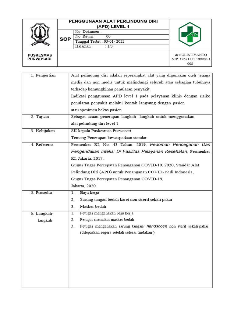 Panduan Penggunaan APD Level 1 | PDF