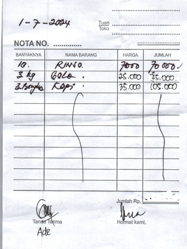 Po, Penerimaan BRG, Nota 01 Juli 2024 | PDF