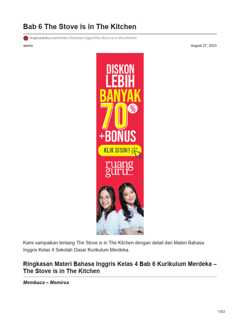 Bab 6 The Stove Is in The Kitchen | PDF | Domestic Life | Food And Drink Preparation