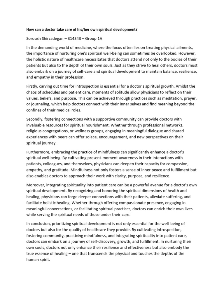 Spiritual Growth for Doctors' Well-Being | PDF | Spirituality | Physician