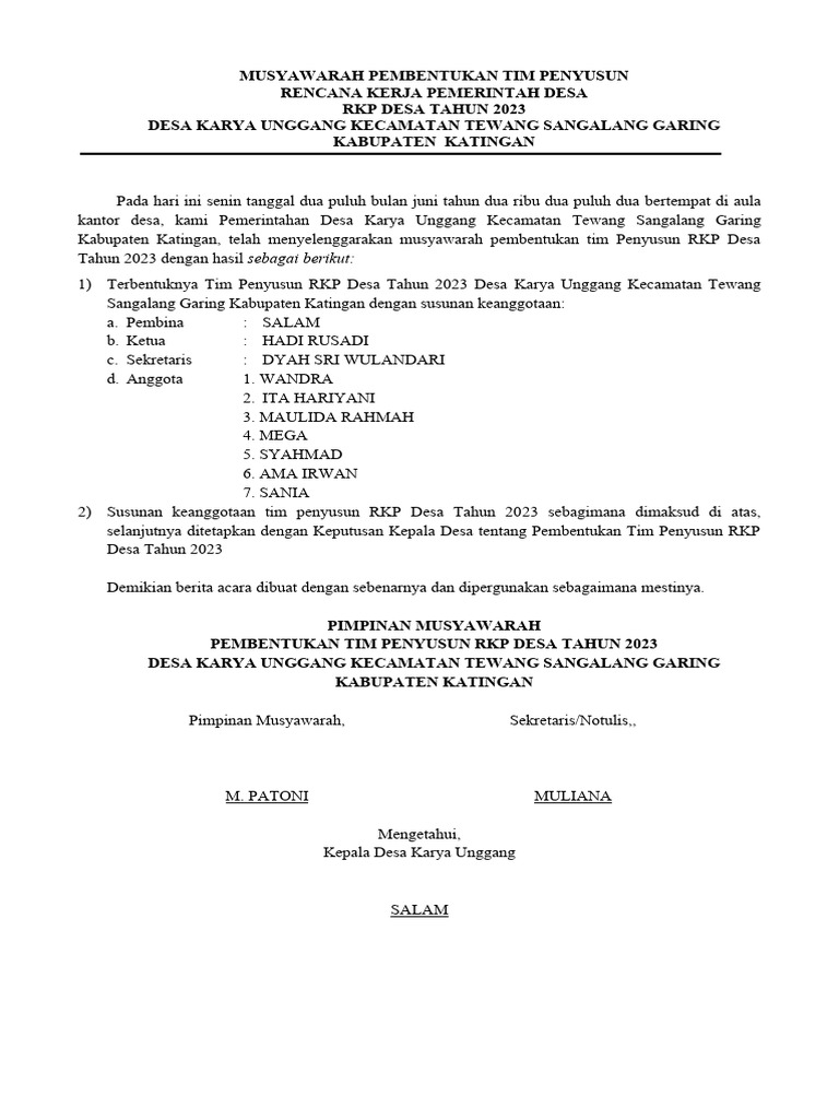 Pembentukan Tim RKP Desa 2023 | PDF