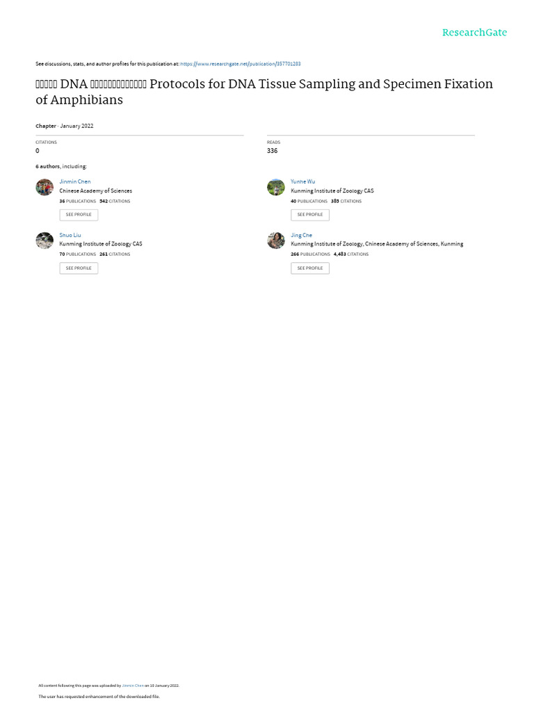 DNA Protocols For DNA Tissue Sampling and Specimen Fixation of ...