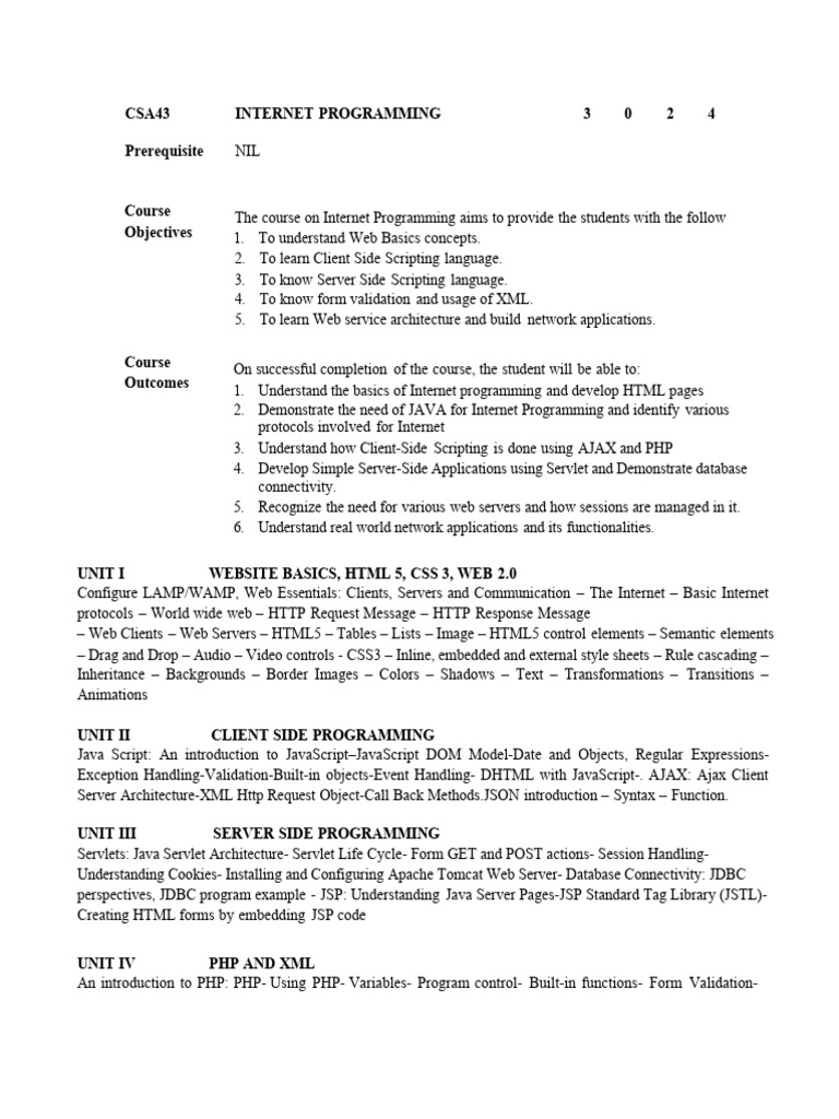 CSA43 Internet Programming - Syllabus | PDF | Dynamic Web Page | World Wide Web