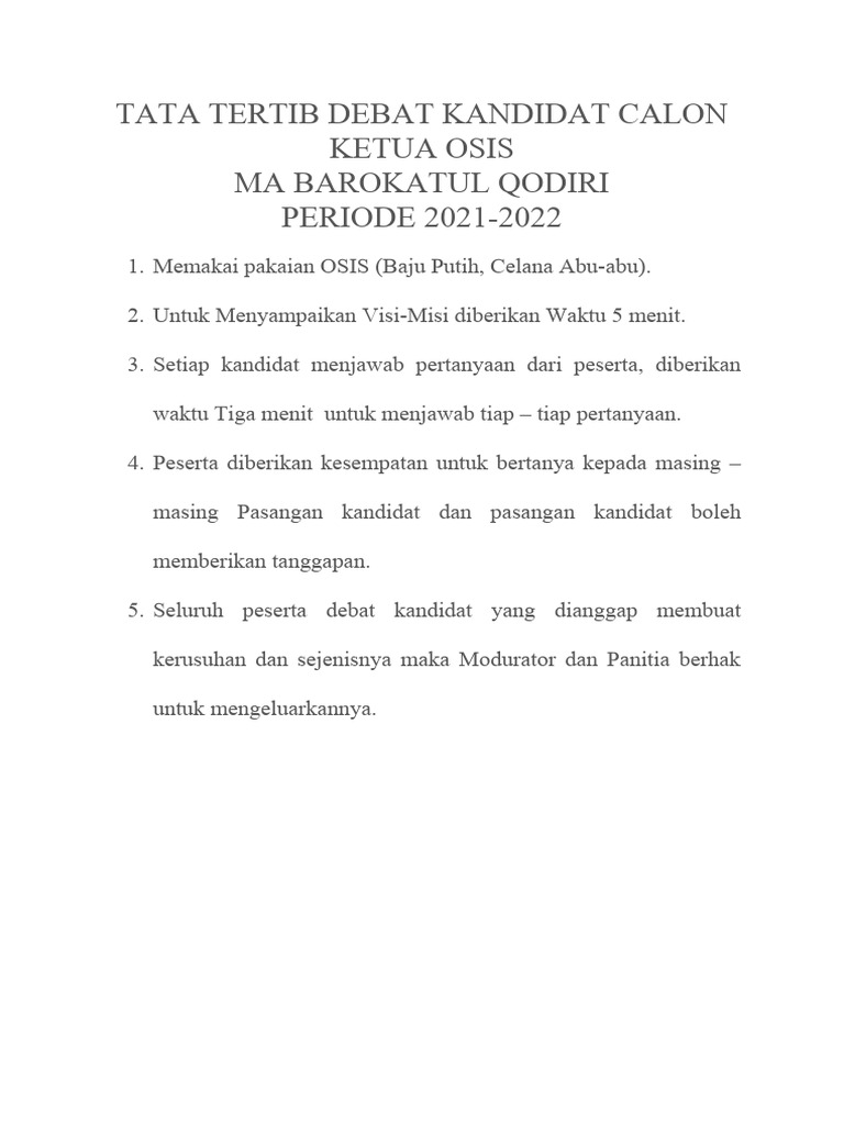 Tata Tertib Debat Calon Ketua OSIS | PDF