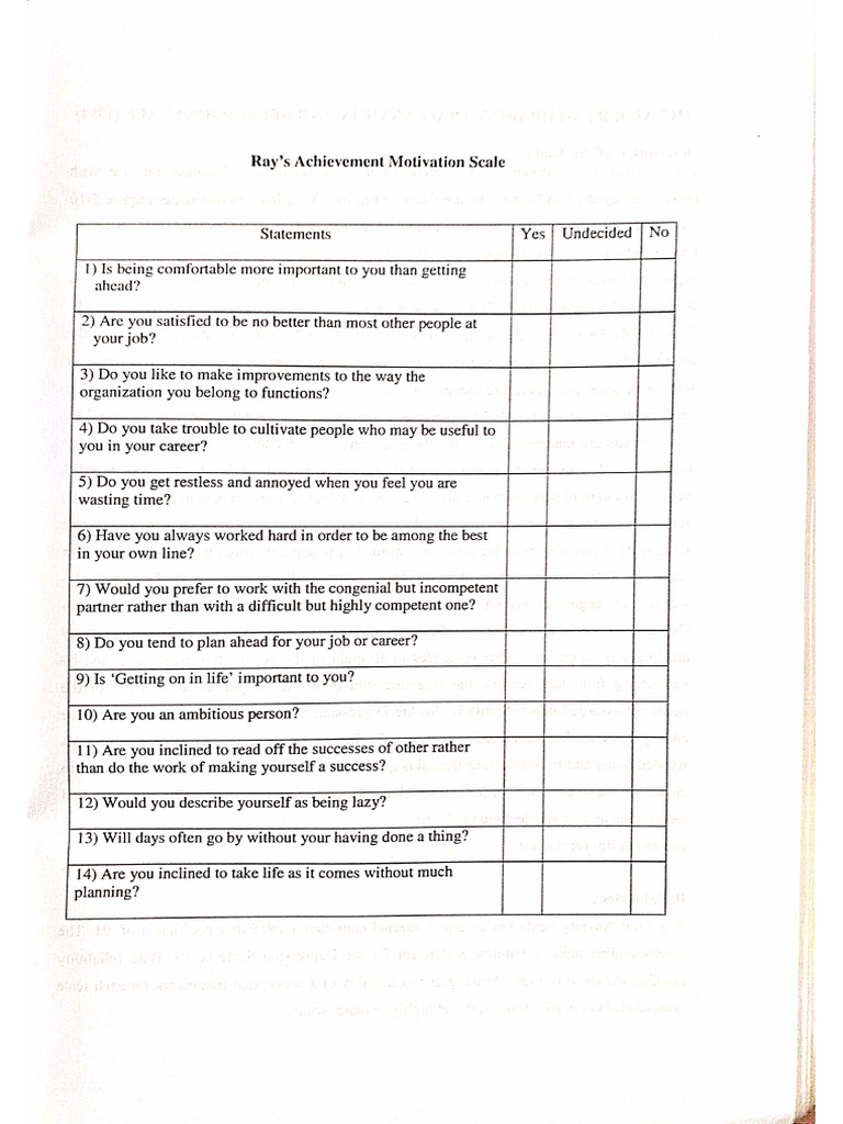 Achievement Motivation Scale | PDF