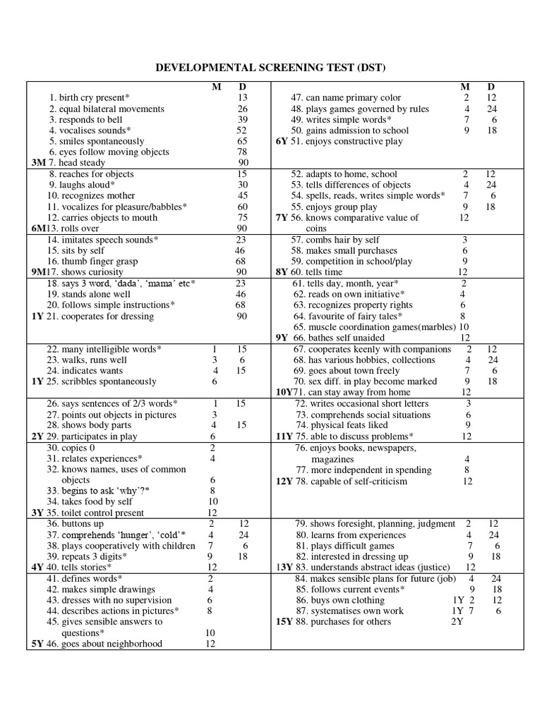 Developmental Screening Test (DST) | PDF | Cognition | Cognitive Science
