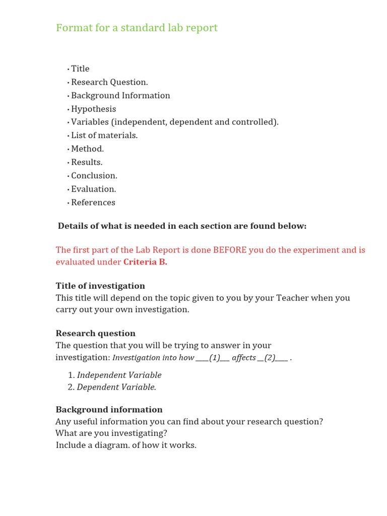 Lab Report Sample :L | PDF | Experiment | Dependent And Independent Variables