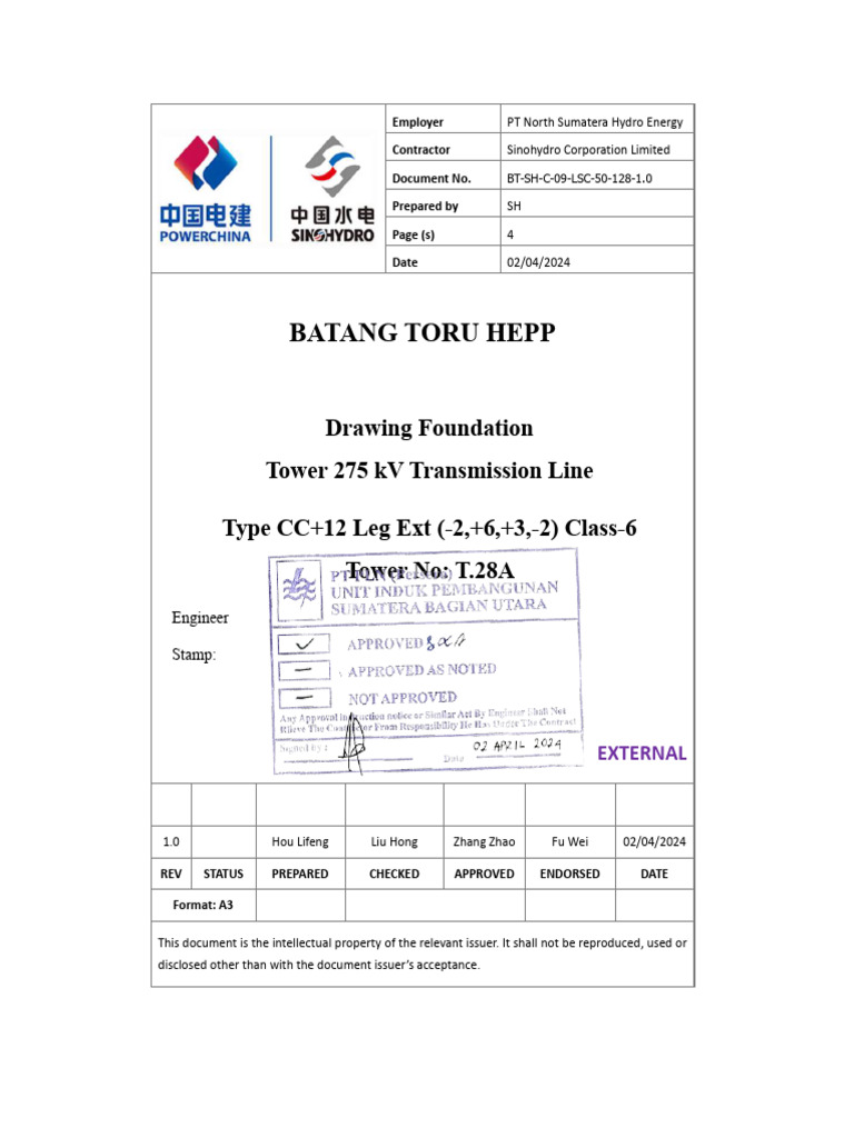 BT-SH-C-09-LSC-50-128-1.0 Drawing Foundation Tower Type CC+12 LE-Class ...