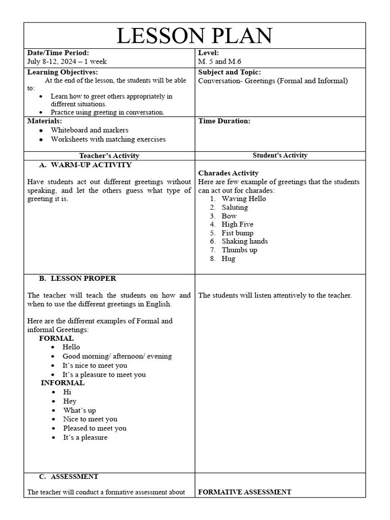 Lesson Plan in Conversation | PDF | Lesson Plan | Behavior Modification