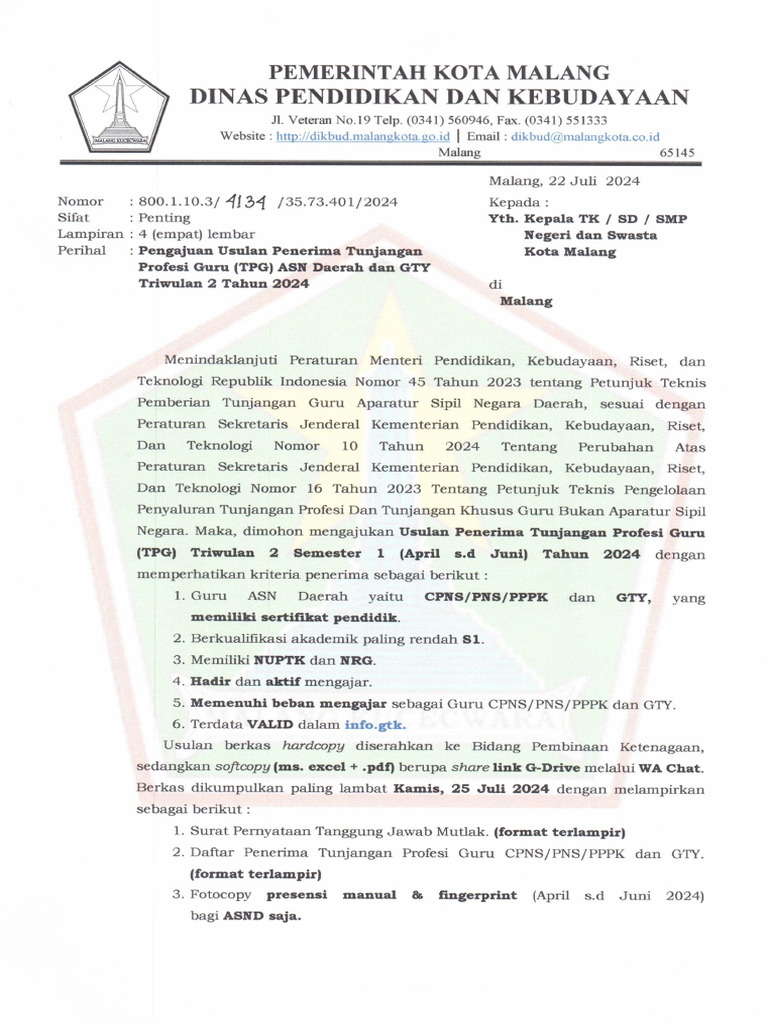 Edaran Pengajuan TPG TW 2 TA 2024 | PDF Edaran Pengajuan TPG TW 2 TA 2024 | PDF