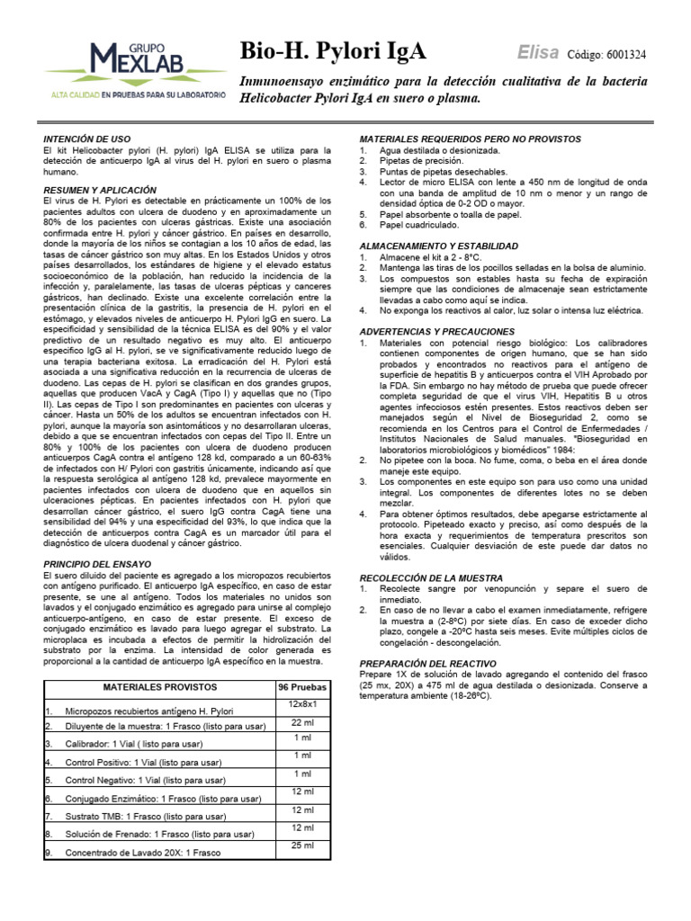 H. Pylori IgA | PDF | Elisa | VIH