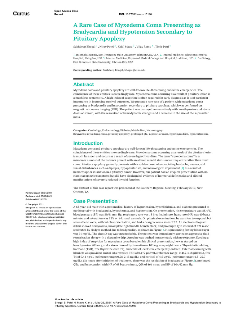 A Rare Case of Myxedema Coma Presenting As Bradycardia and Hypotension ...