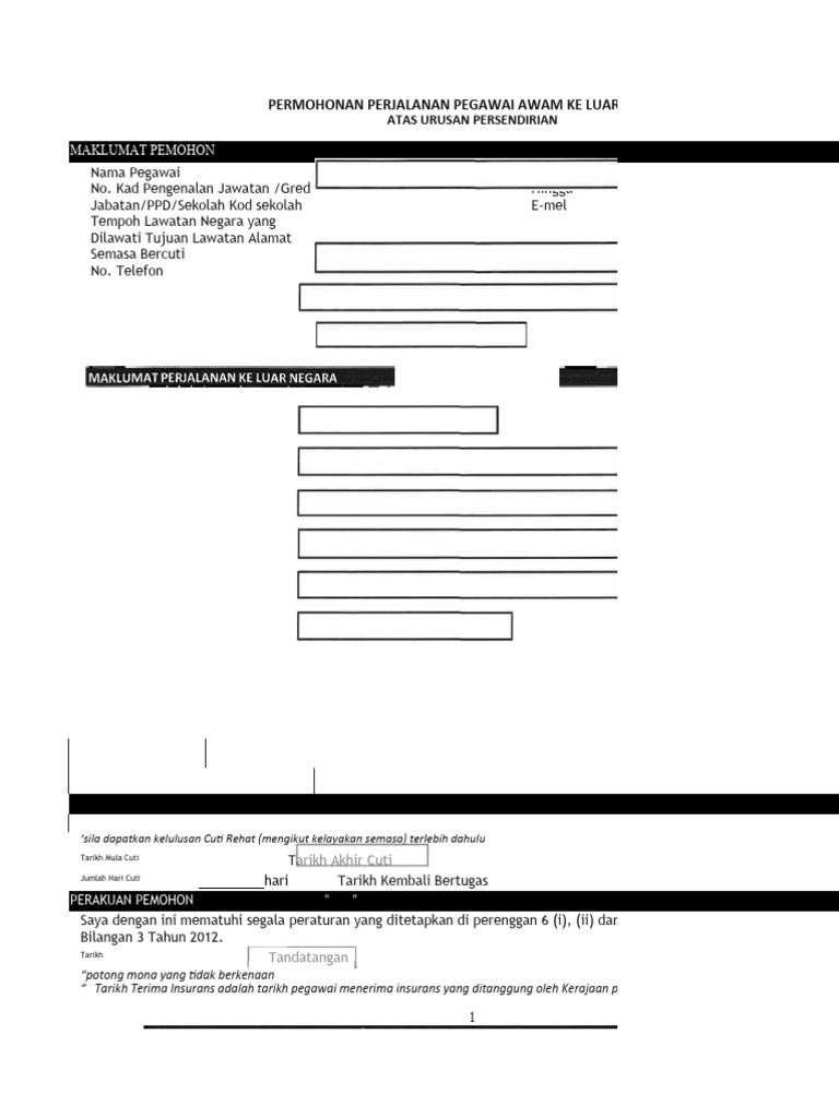 Borang Permohonan Ke Luar Negara Urusan Persendirian | PDF