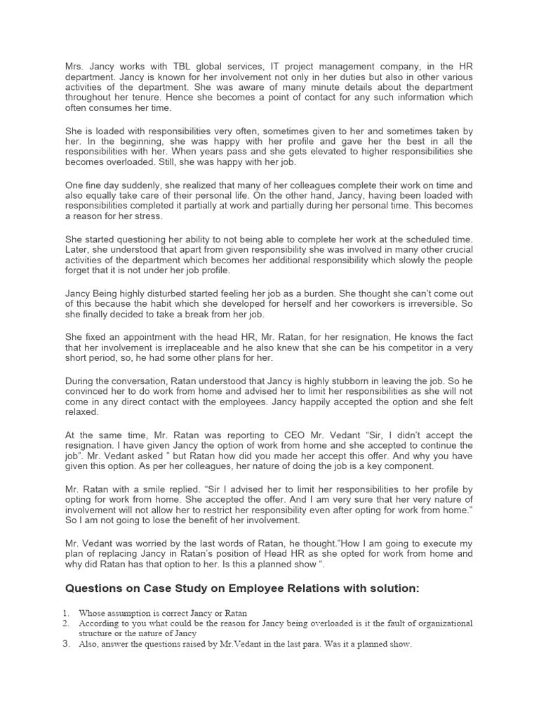 ER-IR Case Study | PDF | Career & Growth