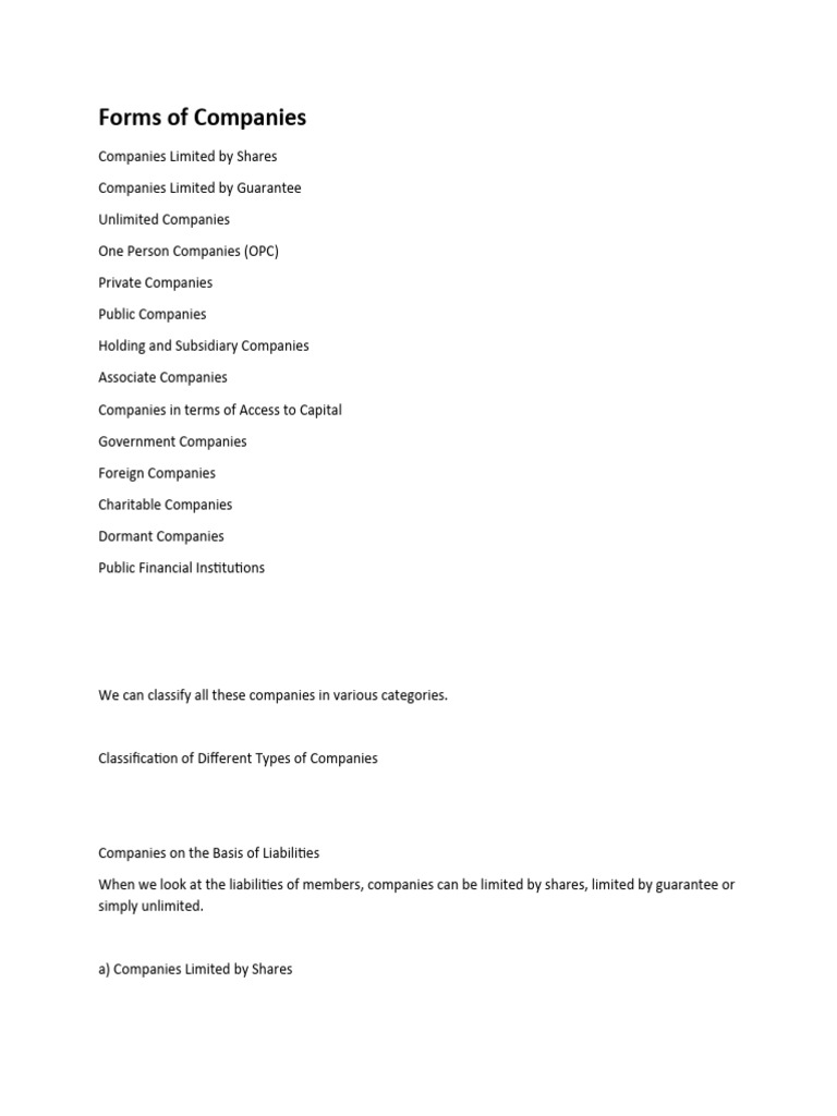 Types and Classifications of Companies | PDF | Privately Held Company ...