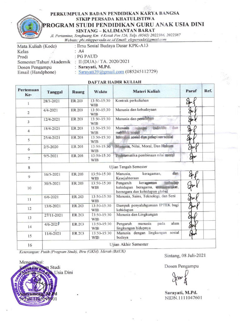 Jurnal Mengajar Dosen Isbd Genap 2020-2021 | PDF
