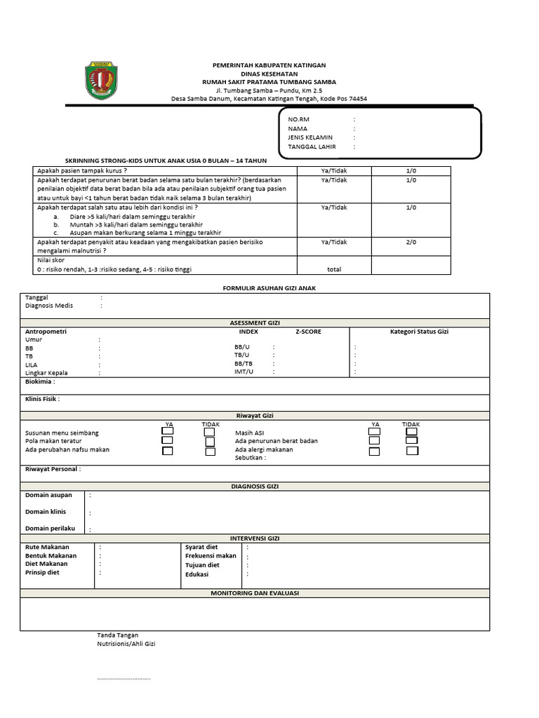 Form Asuhan Gizi Anak 2024 Terbaru | PDF