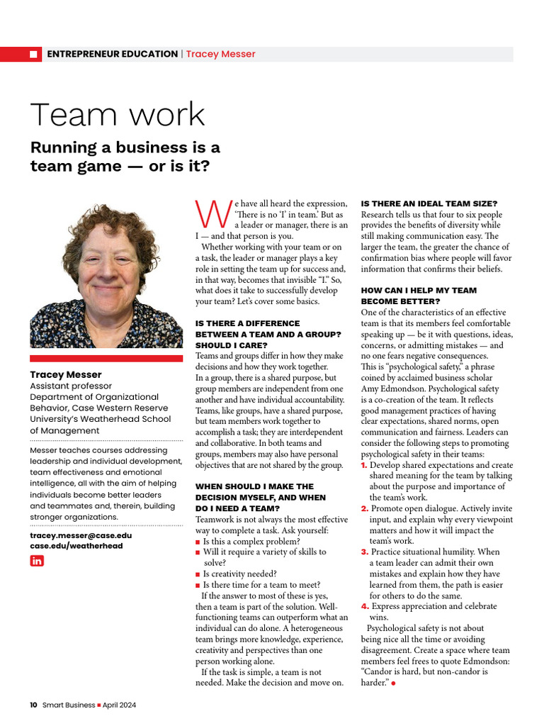 Team Work Running A Business Is A Team Game - or Is It | PDF ...
