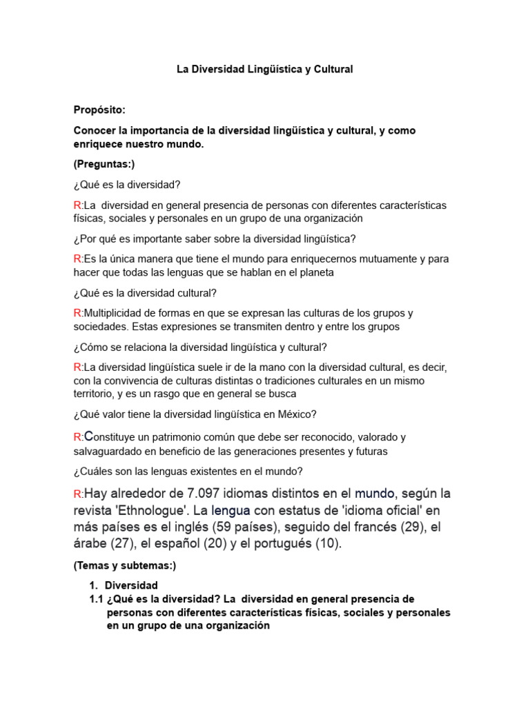La Diversidad Linguistica | PDF | Lingüística | México