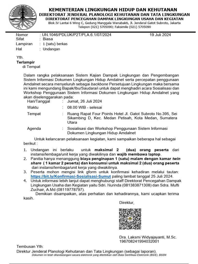 UN.1046 Undangan Sosialisasi Workshop Amdalnet Sumatera Utara | PDF