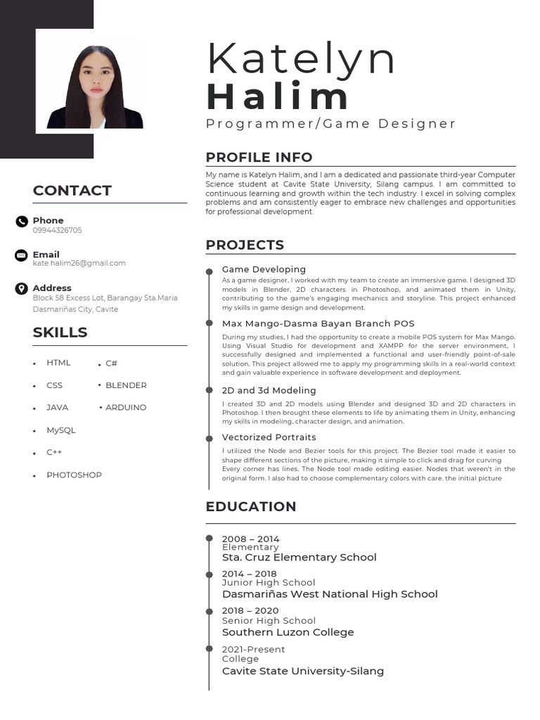 Halim Katelyn Cv | PDF | 3 D Computer Graphics | Software Engineering
