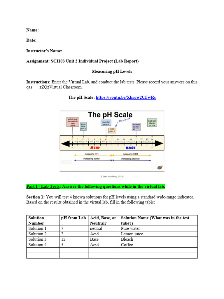 SCI103 Unit 2 Lab Report | PDF | Ph | Sodium Bicarbonate