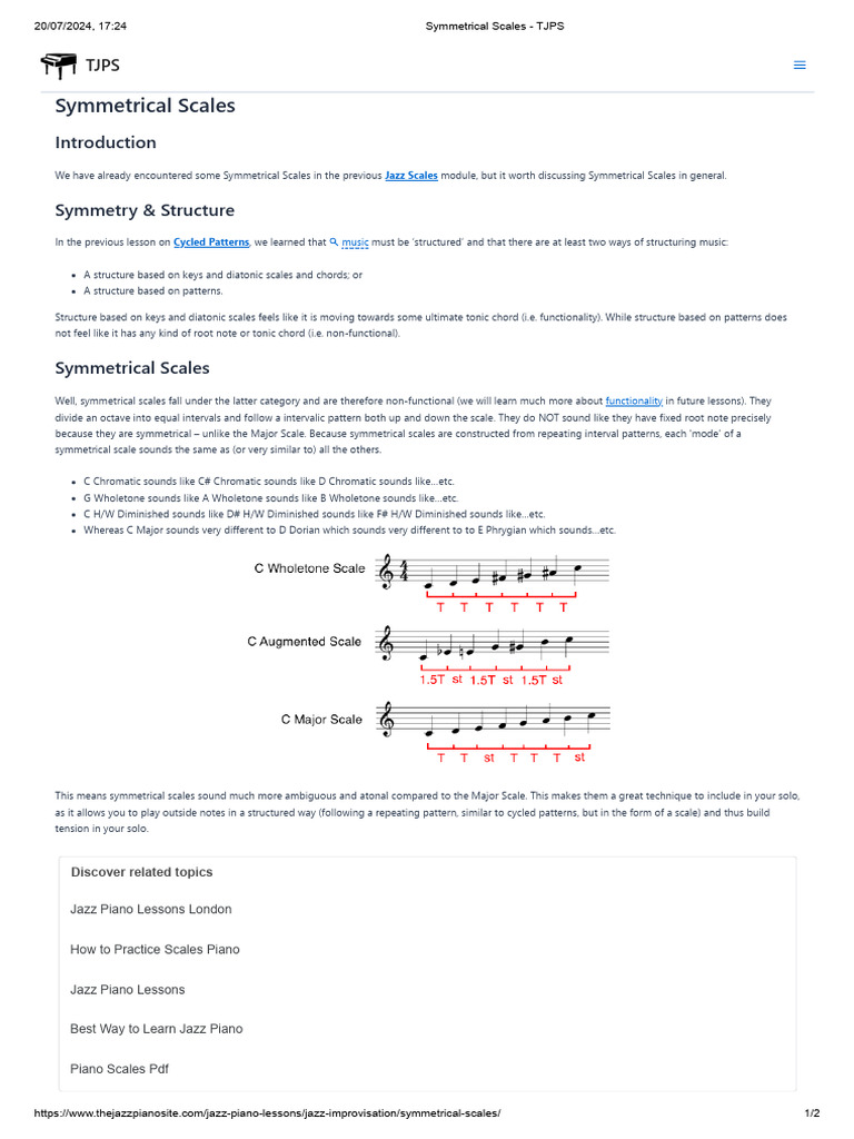 Symmetrical Scales - TJPS | PDF | Scale (Music) | Interval (Music)