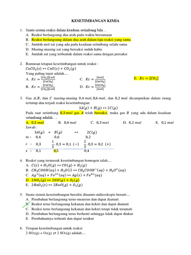 Soal Kesetimbangan Kimia | PDF | Metode & Bahan Ajar