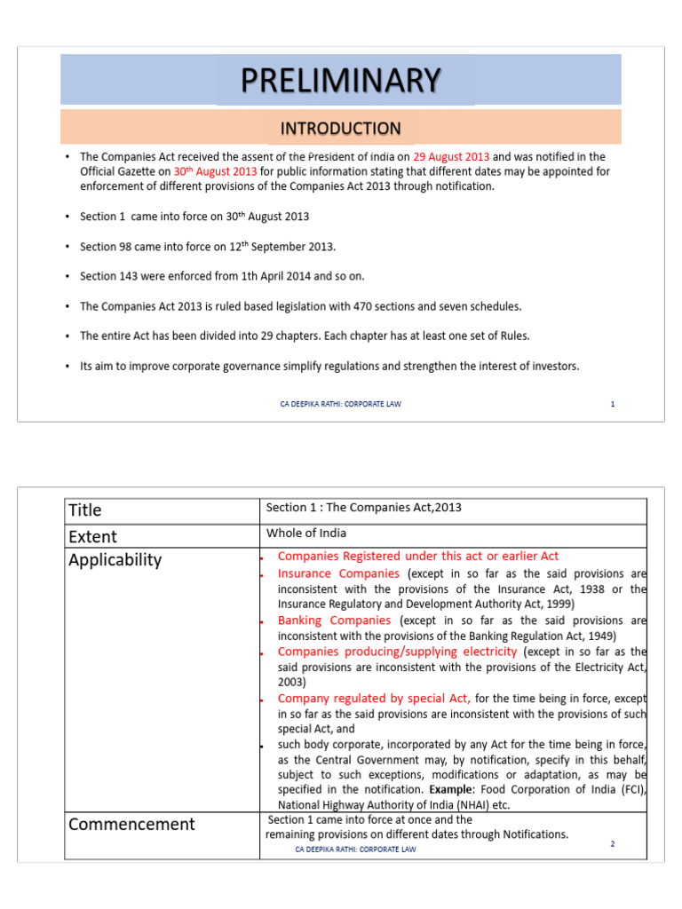 Corporate Law Overview: Companies Act 2013 | PDF | Corporate Law ...