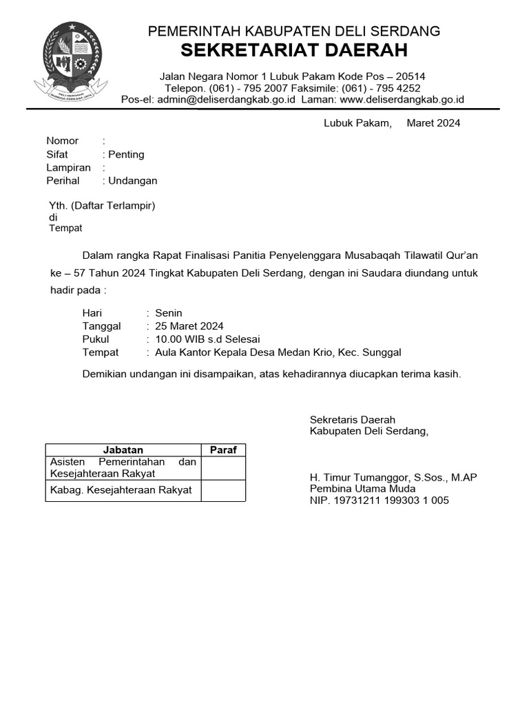 Undangan Rapat MTQ Ke 57 | PDF