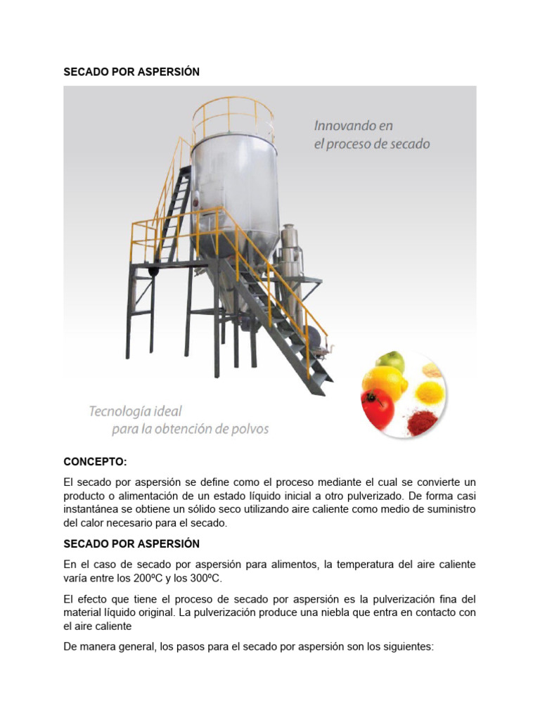Secado por Aspersión: Proceso y Beneficios | PDF | Alimentos | Líquidos