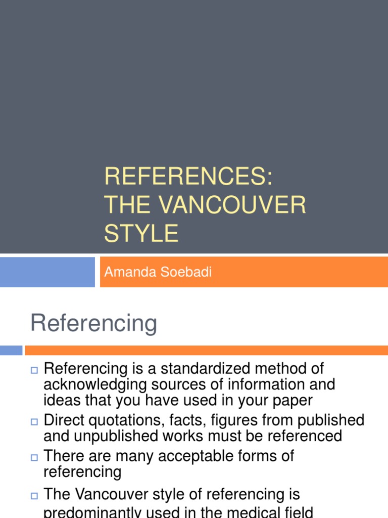 Vancouver Style Referencing Guide | PDF | Citation | Publishing