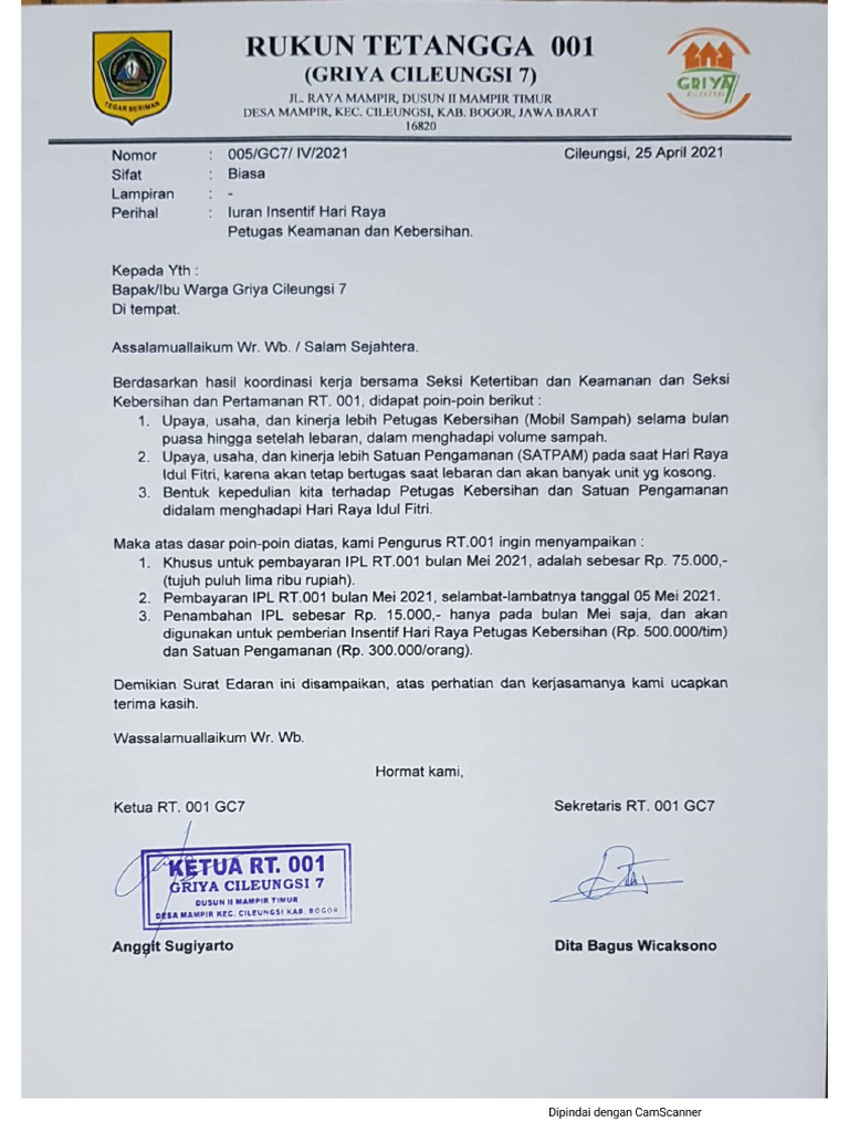 005 - GC7 - Iv - 2021 - Surat Edaran Iuran Insentif THR | PDF