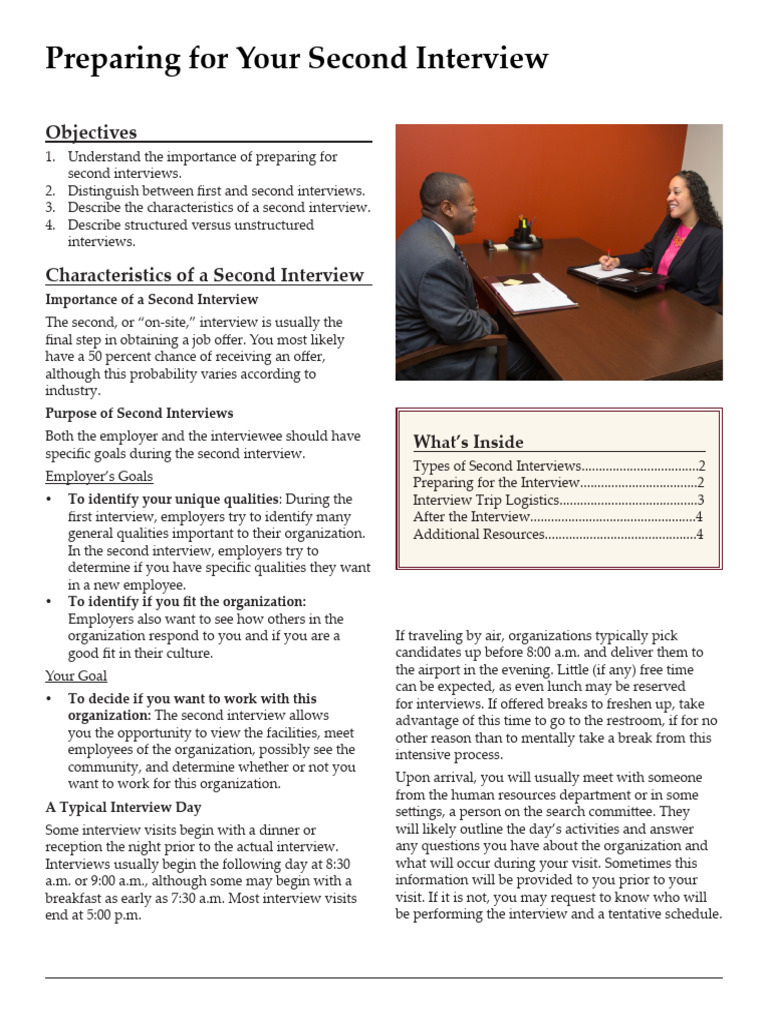 Preparing For Your Second Interview: Objectives | PDF | Employment ...