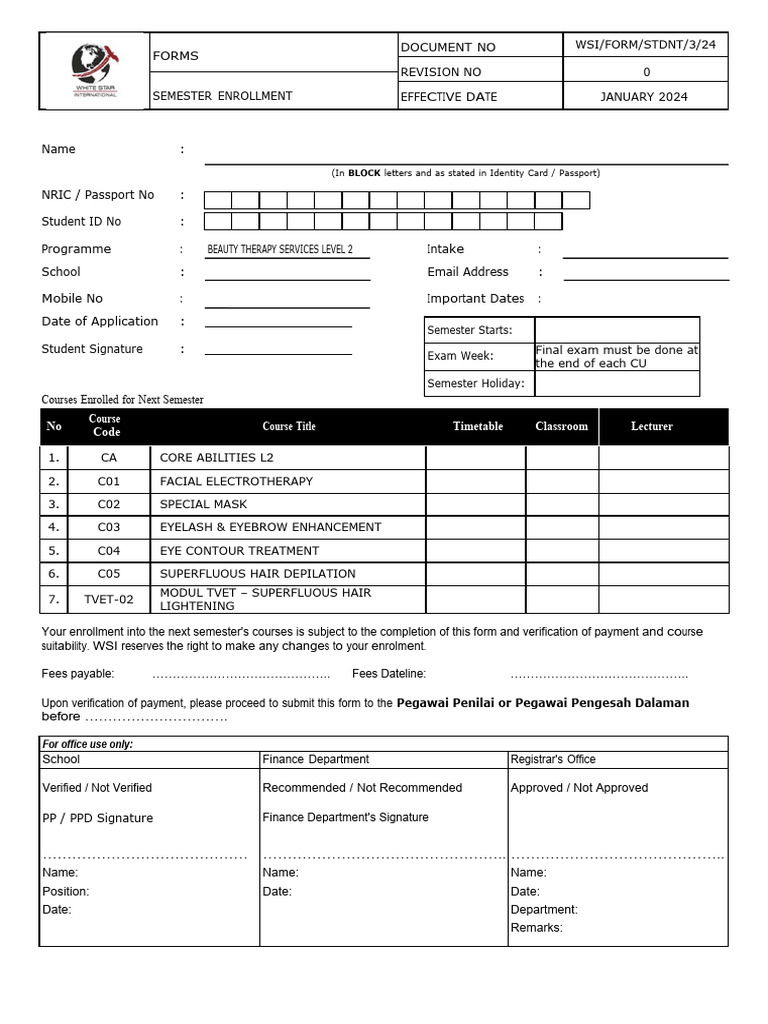 Semester Enrolment Form - l2 | PDF | Government And Personhood | Access ...