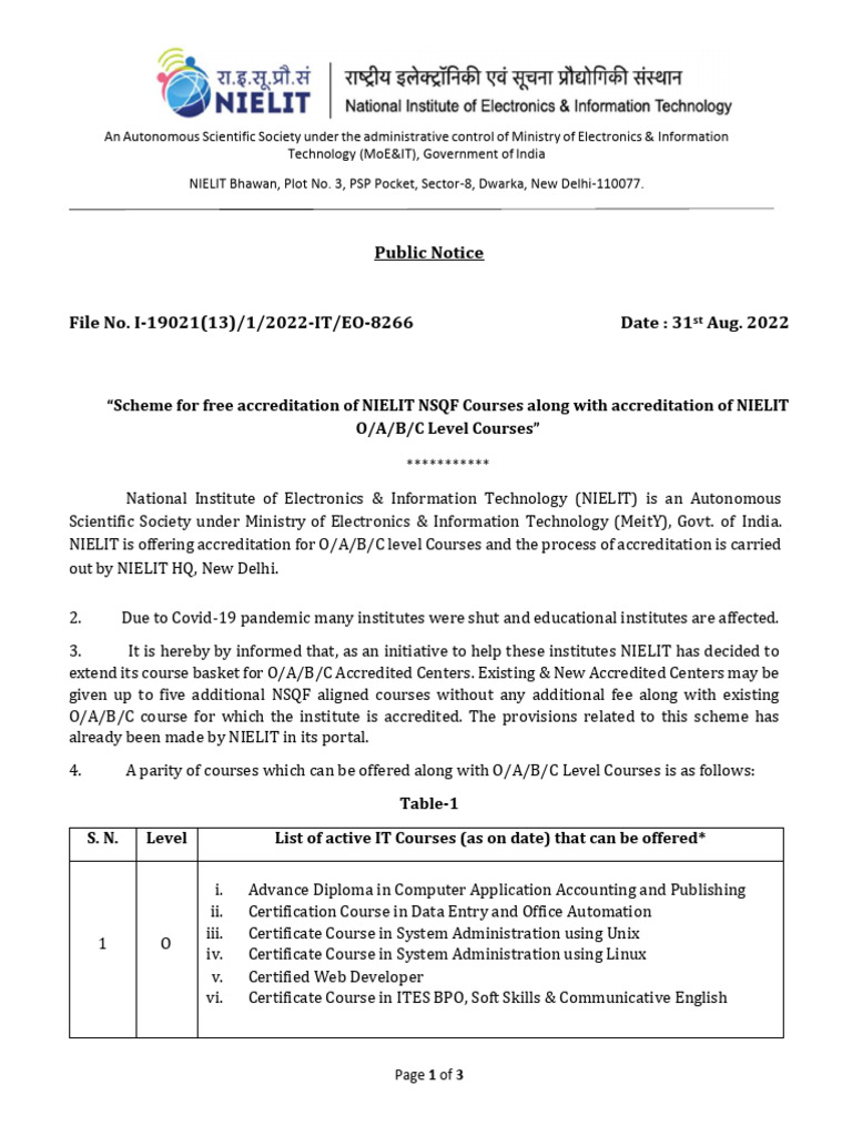 Public Notice NSQF Courses | PDF | System Administrator | Computing