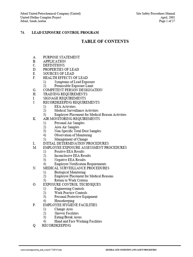 74 Lead Exposure Control | PDF | Occupational Safety And Health ...