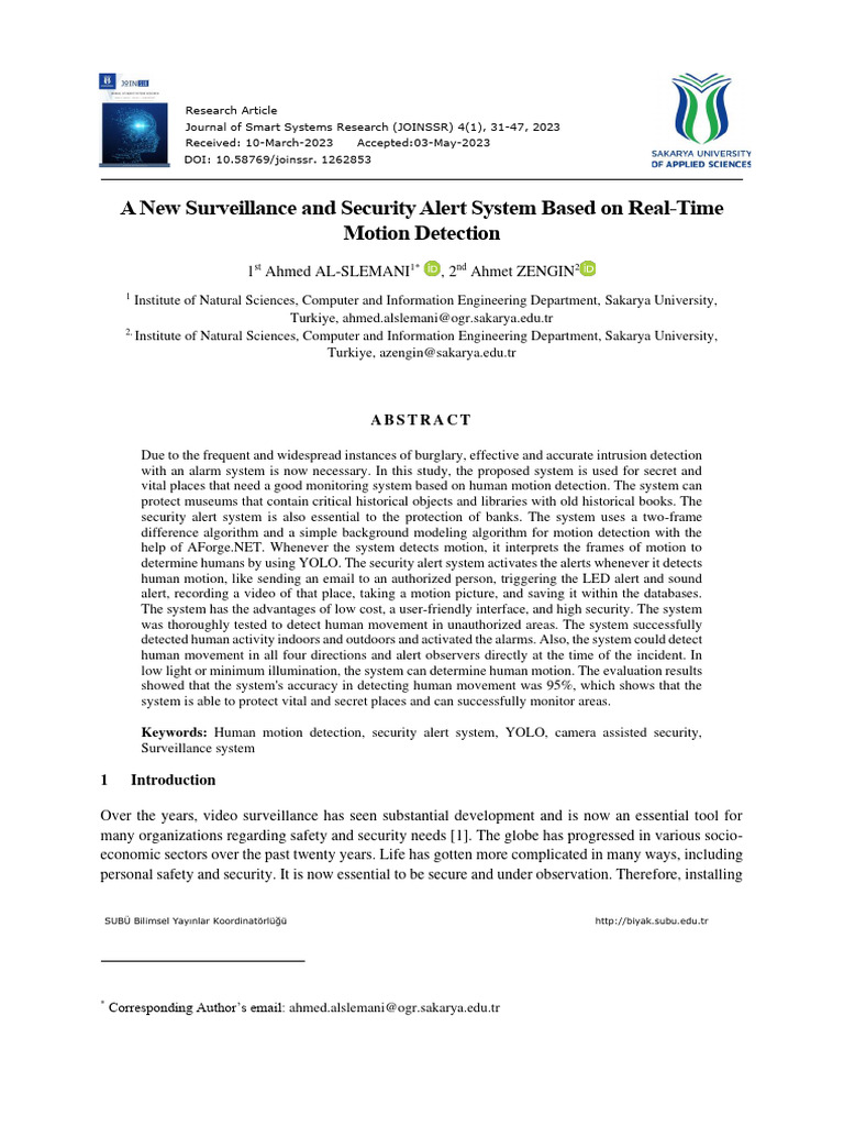 A New Surveillance and Security Alert System Based On Real-Time | PDF ...