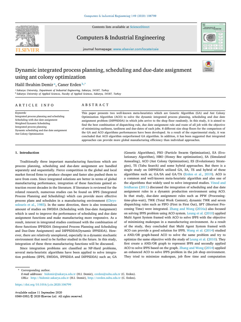 Dynamic Integrated Process Planning, Scheduling and Due-Date Assignment | PDF | Metaheuristic ...