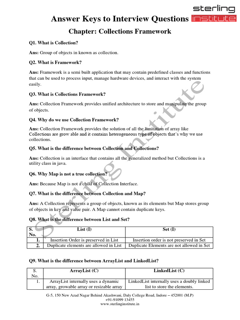 Chapter 5 Collection Framework Answers | PDF | Method (Computer Programming) | Computer Programming